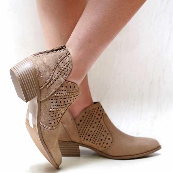 Shoes | Taupe V Cutout Braided Ankle Booties Western Boots | Poshmark
